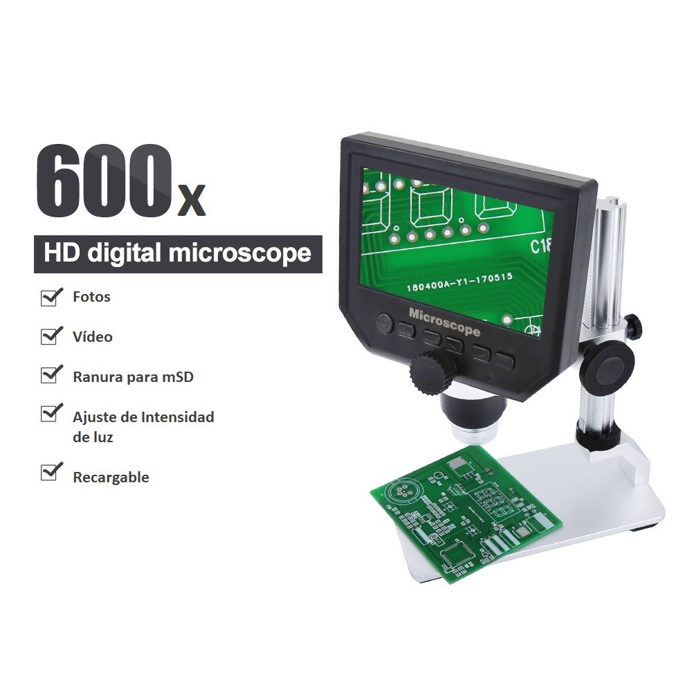 Microscopio Digital 600x 3.6MP Portátil Con 4.3" HD