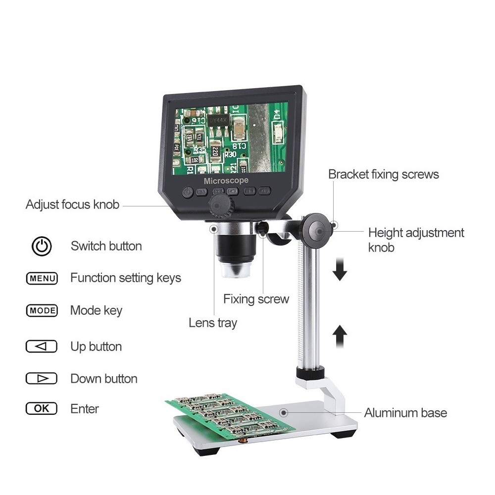 Microscopio Digital 600x 3.6MP Portátil Con 4.3" HD