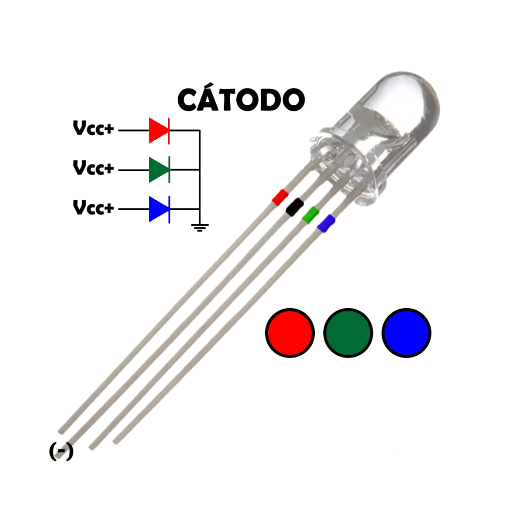 Led RGB cátodo común de 5mm con 4pines