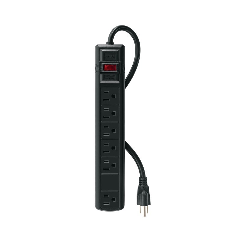 Multicontacto 16 AWG 6 entradas 2 ptos. USB sup. 150J, negro